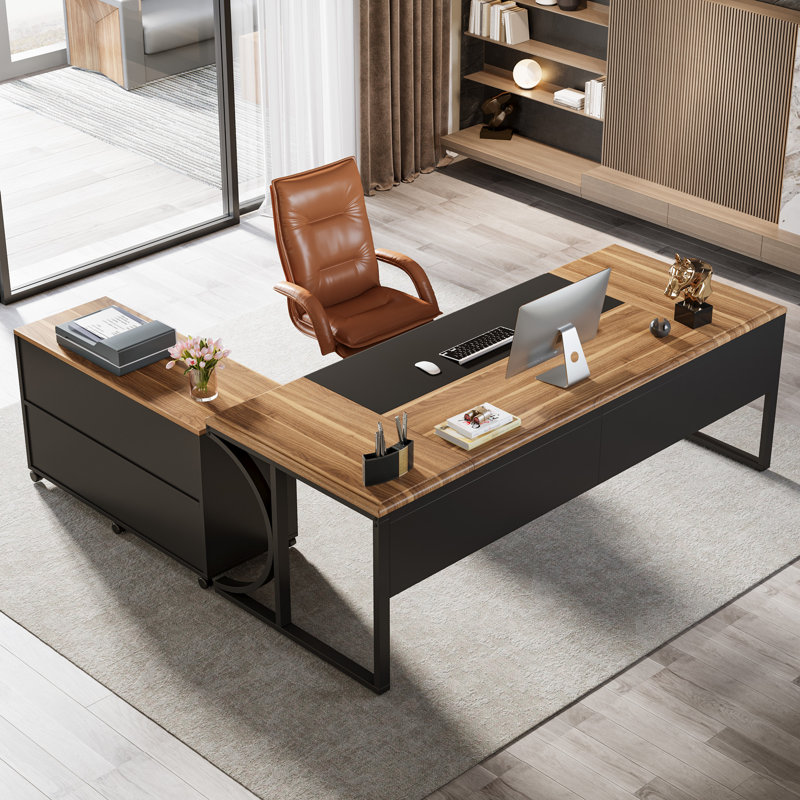 17 Stories Cadynce 63 Large L Shaped Executive Desk with Portable File Cabinet Reviews Wayfair